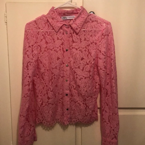 Zara | Tops | 4th Of July Sale Gorgeous Pink Lace Zara Button Down Shirt Y2k Style S | Poshmark